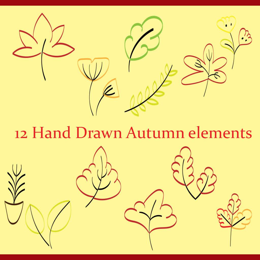 12 Hand Drawn Autumn element - Only $5 - MasterBundles