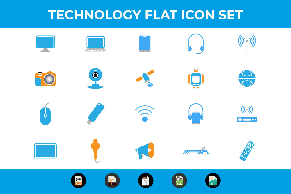 Flat Technology and Multimedia icons Vector and SVG - MasterBundles