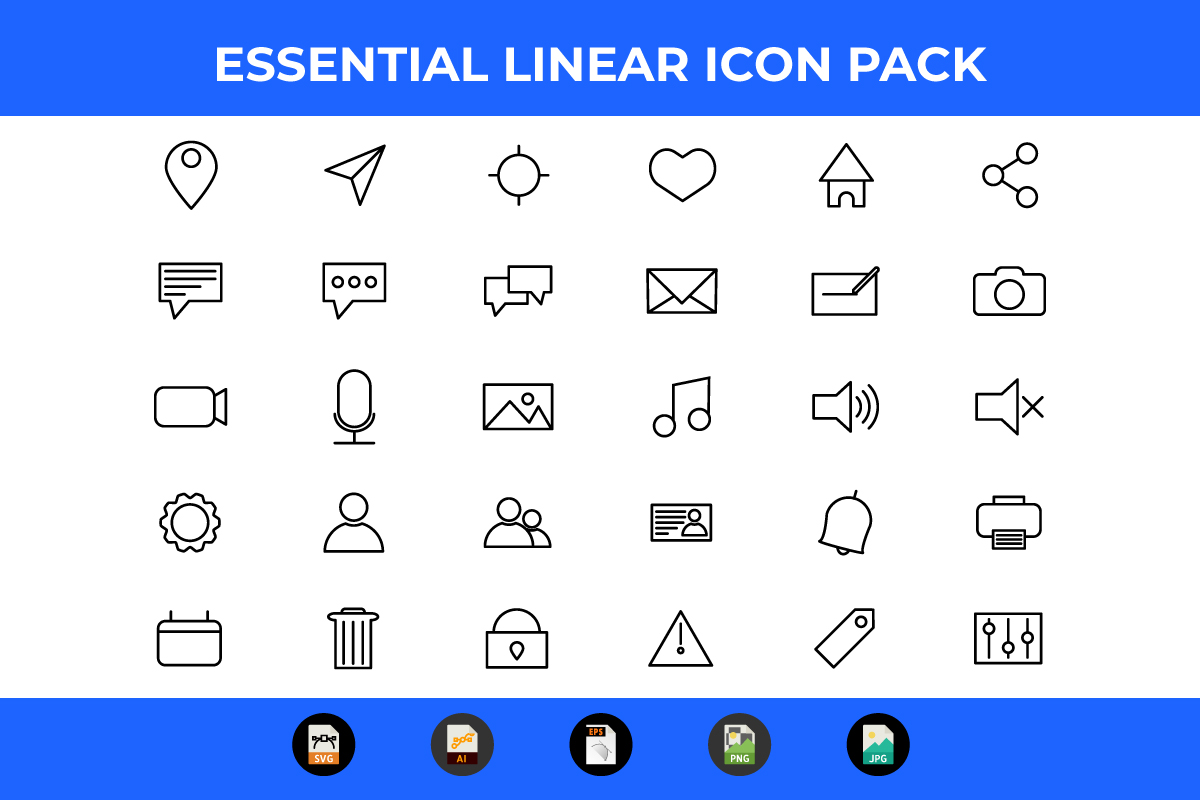 30 Linear Essential Icon Pack Vector Illustrations - MasterBundles