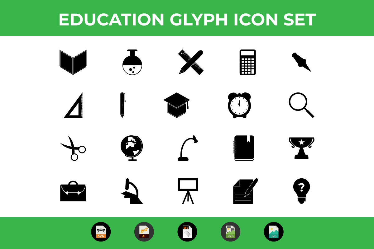 Education Glyph Icon Set Vector and SVG - MasterBundles