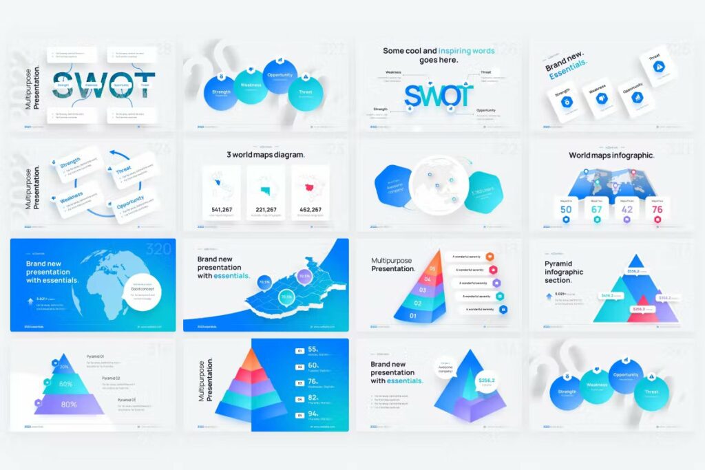 Pyramid, Maps & Swot PowerPoint Template – MasterBundles