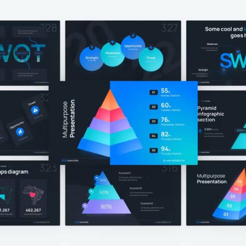 Pyramid, Maps & Swot PowerPoint Template | MasterBundles