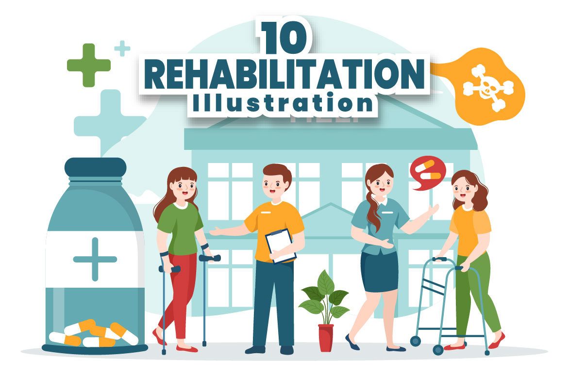 10 Rehabilitation or Physiotherapy Cartoon Illustration - MasterBundles
