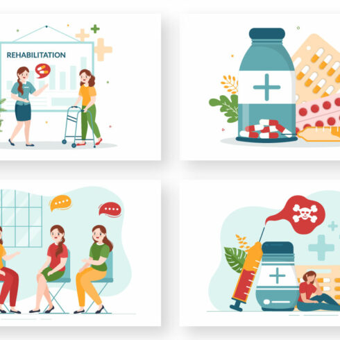 10 Rehabilitation or Physiotherapy Cartoon Illustration | MasterBundles