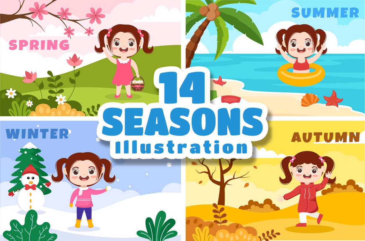 14 Scenery of the Four Seasons of Nature Illustration - MasterBundles
