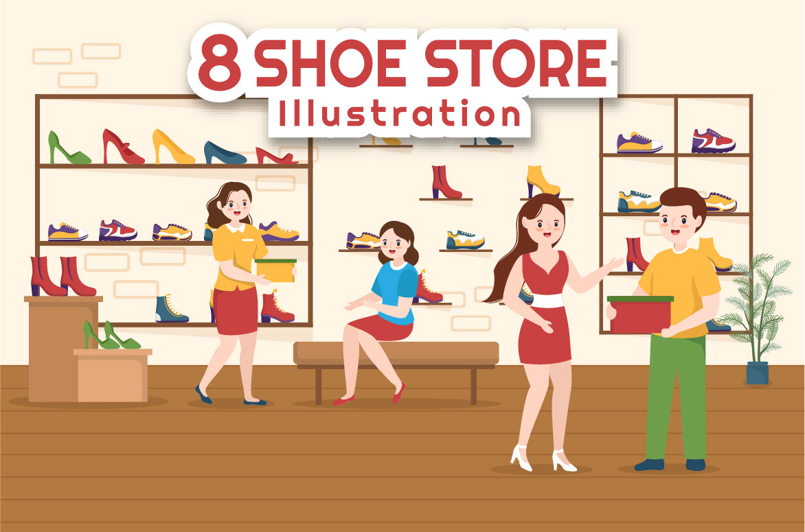 8 Shoe Store Flat Illustration - MasterBundles