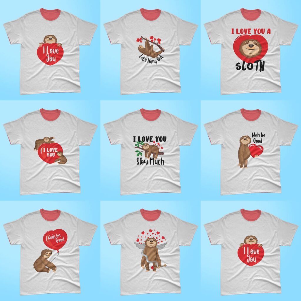 Sloth Valentine SVG T-Shirt Designs Bundle – MasterBundles
