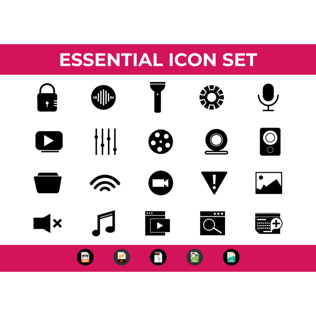 30 Flat Essential Icon Pack Vector Illustrations - MasterBundles