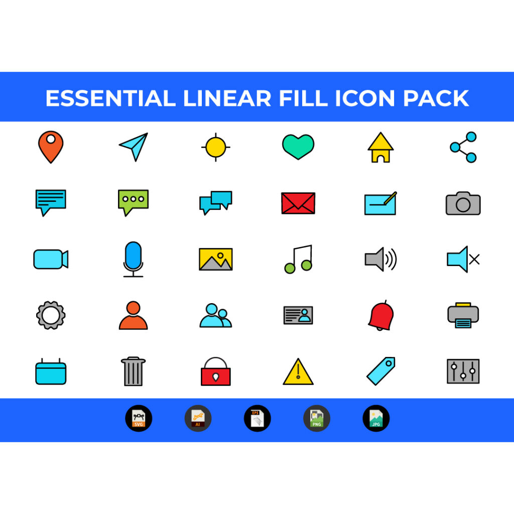 30 Linear Fill Essential Icon Pack Vector Illustrations and SVG ...