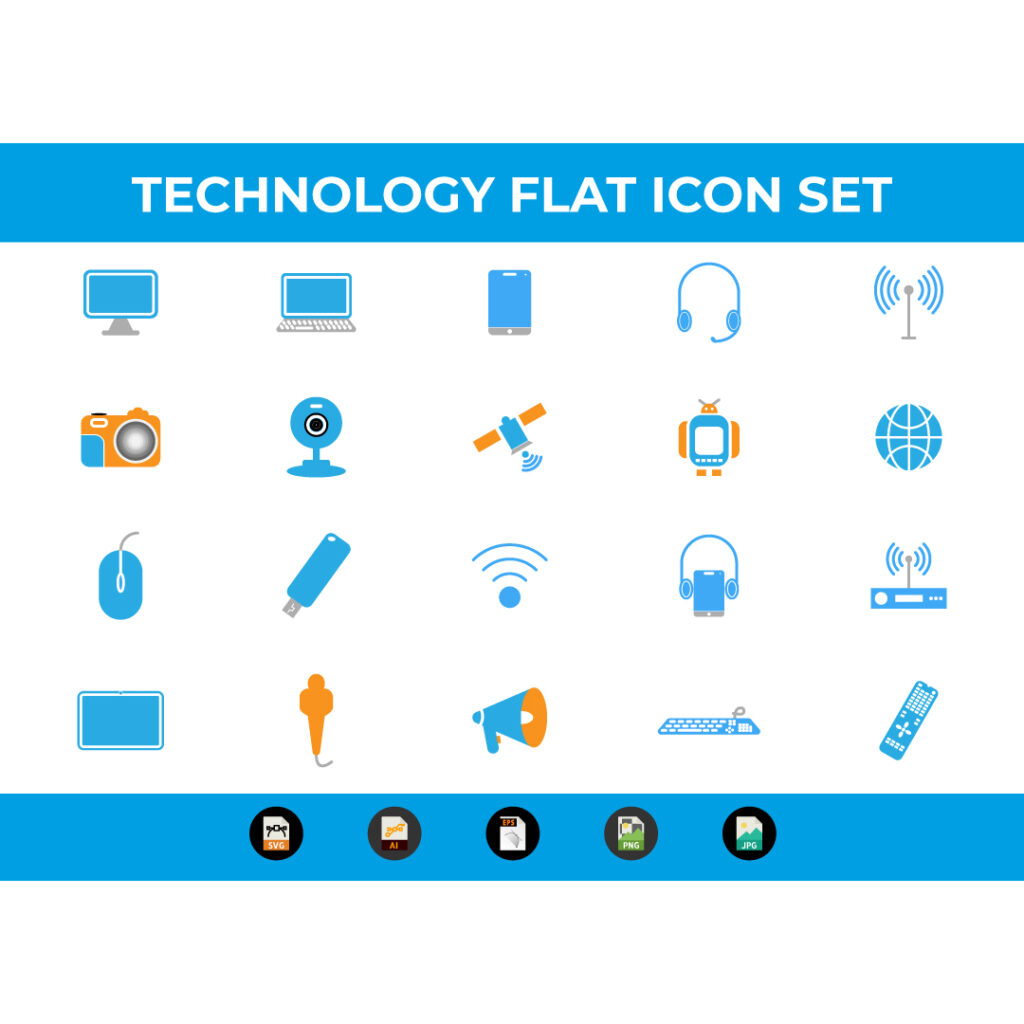 Flat Technology and Multimedia icons Vector and SVG - MasterBundles