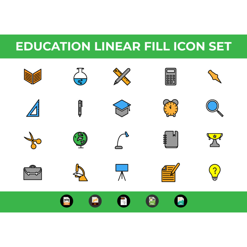 Education Linear Fill Icon Set Vector and SVG - MasterBundles