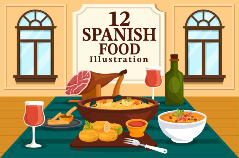 12 Spanish Food Cuisine Illustration - MasterBundles