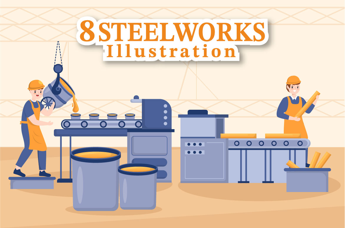 8 Steelworks and Hot Steel Pouring Illustration - MasterBundles