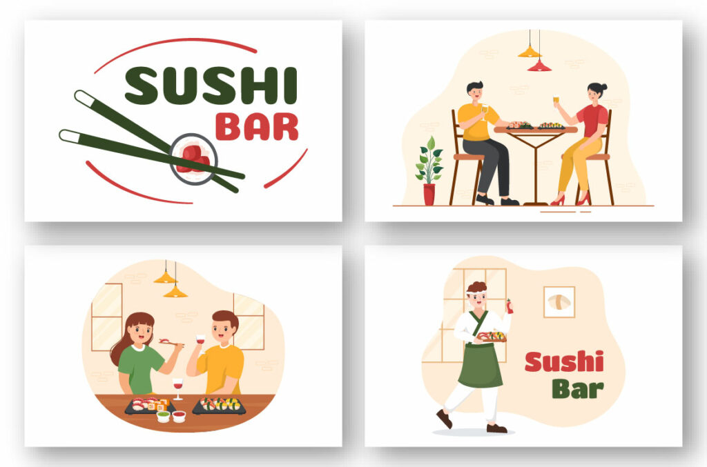 12 Sushi Bar Japan Asian Food Illustration - MasterBundles