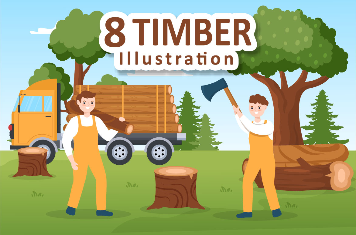 8 Tree Cutting and Timber Illustration - MasterBundles