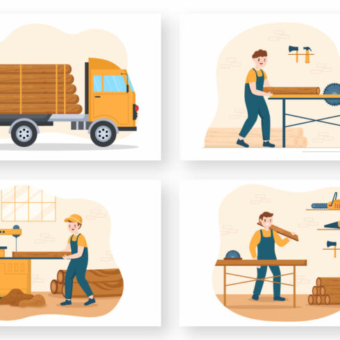 8 Tree Cutting and Timber Illustration | MasterBundles