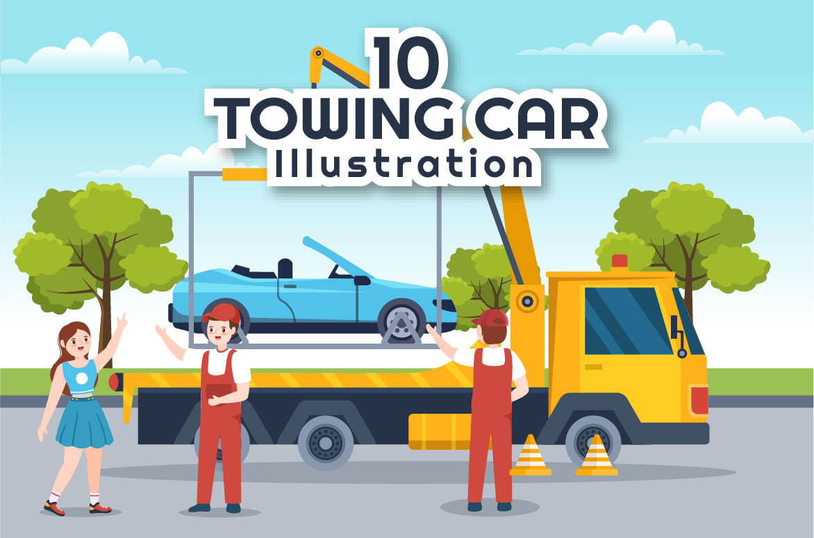 10 Auto Towing Car Illustration | MasterBundles
