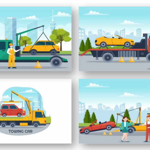 10 Auto Towing Car Illustration | MasterBundles
