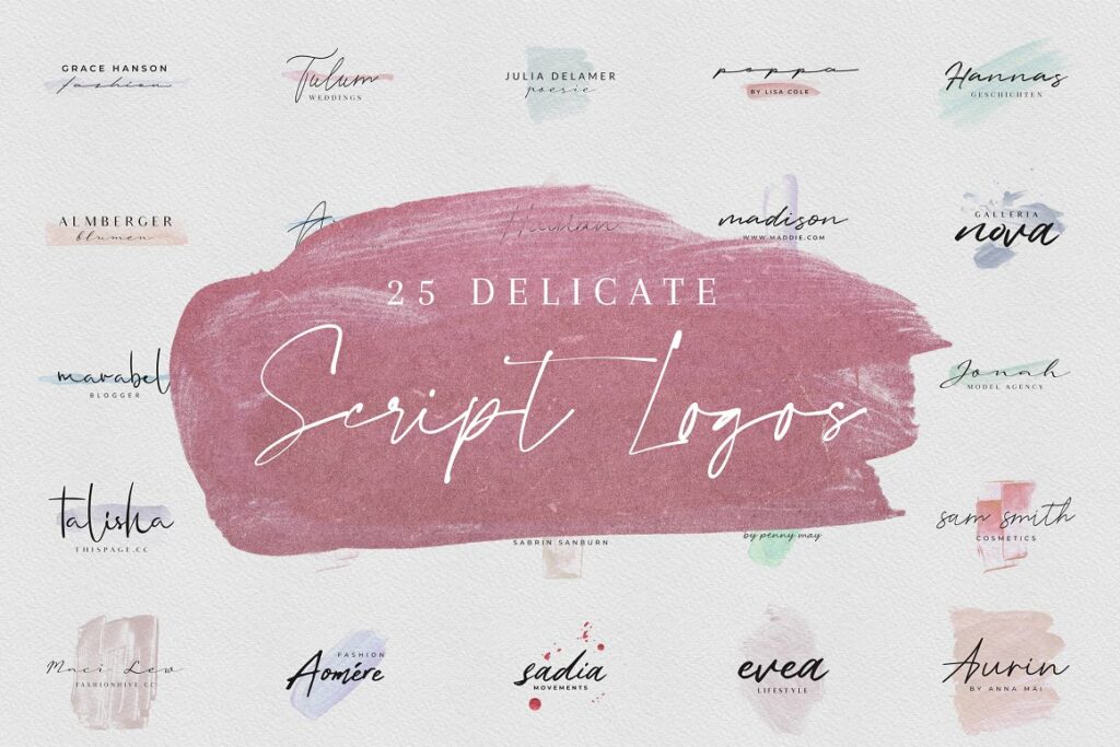 Feminine Script Logos W. Watercolor – MasterBundles