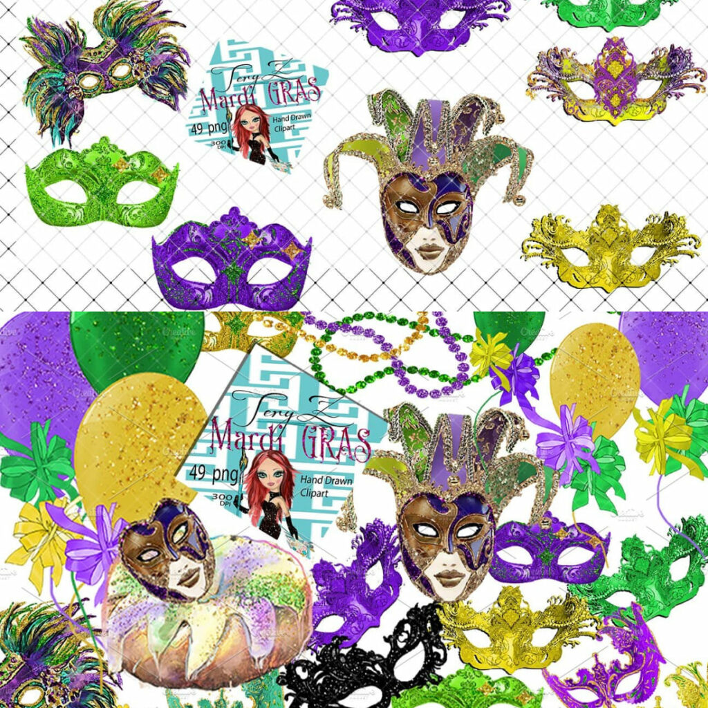 Mardi Gras Carnival Masks Clipart – MasterBundles