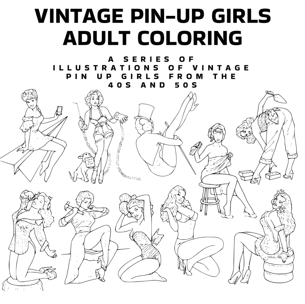 Vintage Pin Up Girls Adult Coloring Masterbundles 