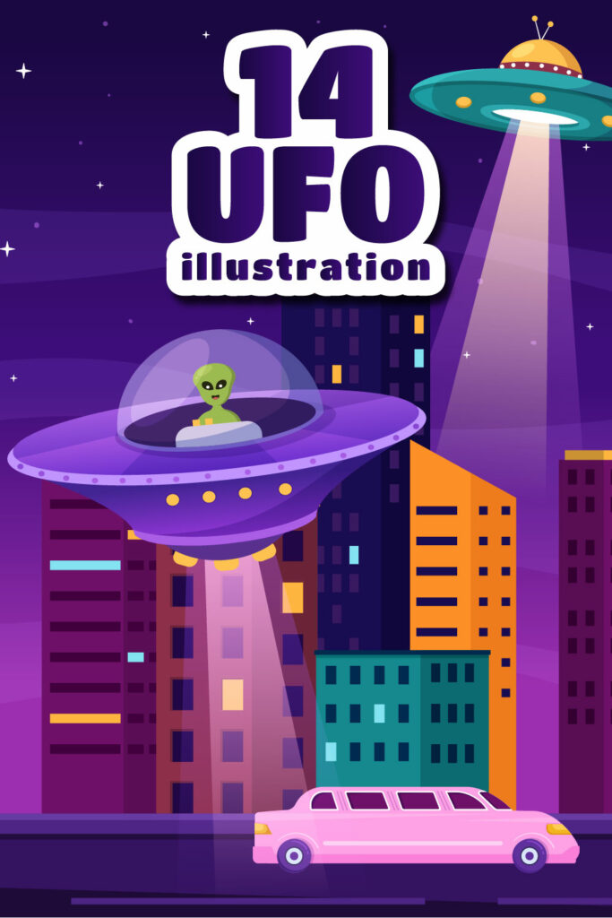 14 UFO Flying Spaceship Illustration - MasterBundles