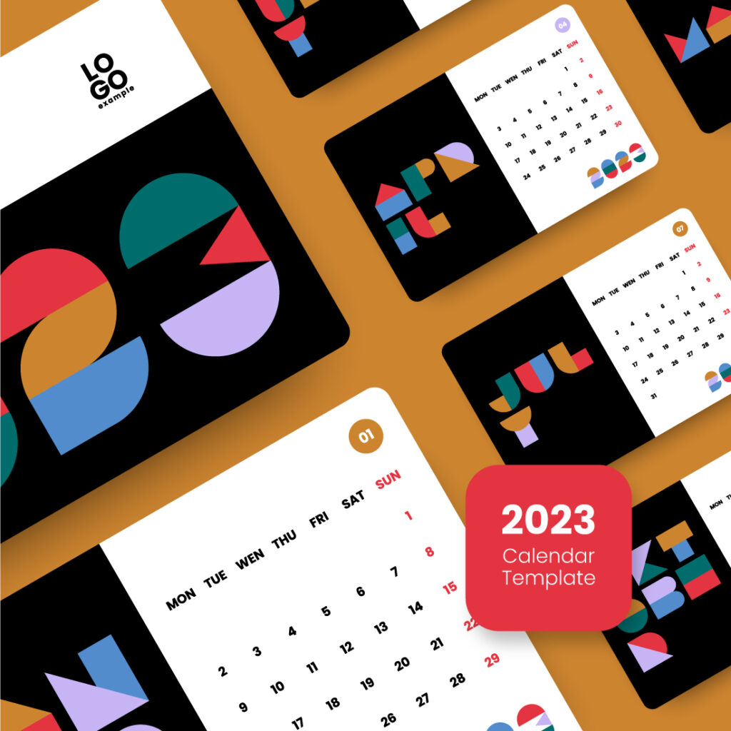 2023 Calendar template with typography, text art, and simplistic ...