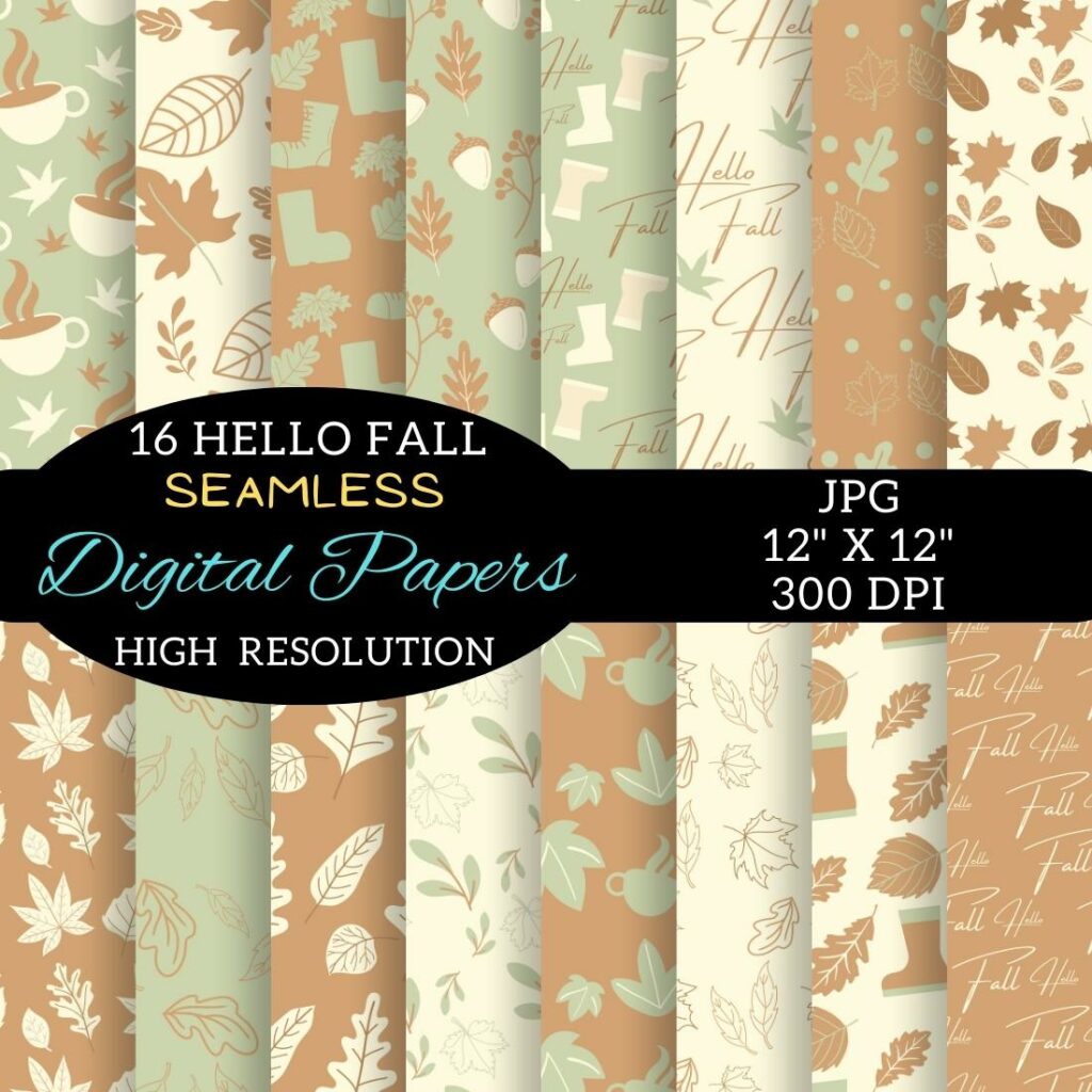 Hello Fall Digital Paper Patterns Design - MasterBundles