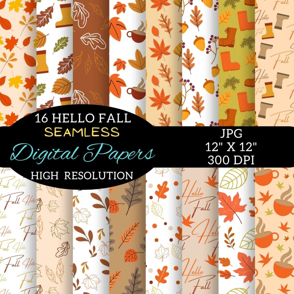 Hello Fall Digital Papers Patterns Design - MasterBundles