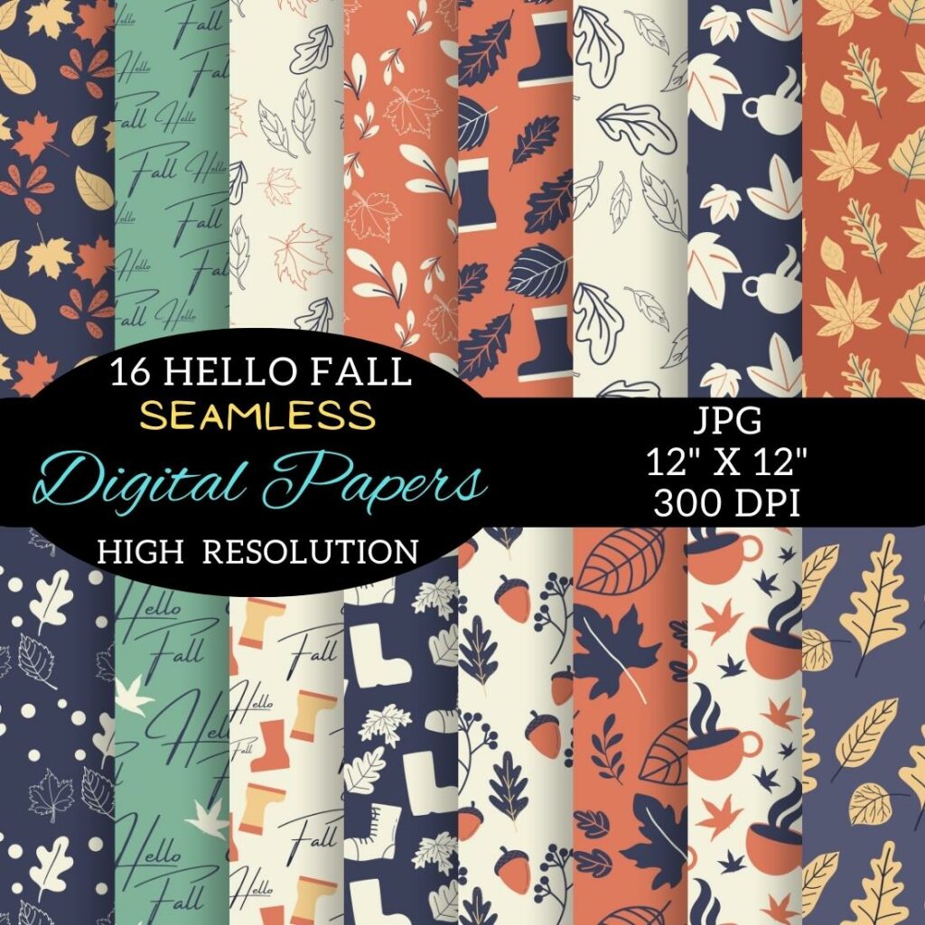 Fall Digital Paper Patterns Design - MasterBundles
