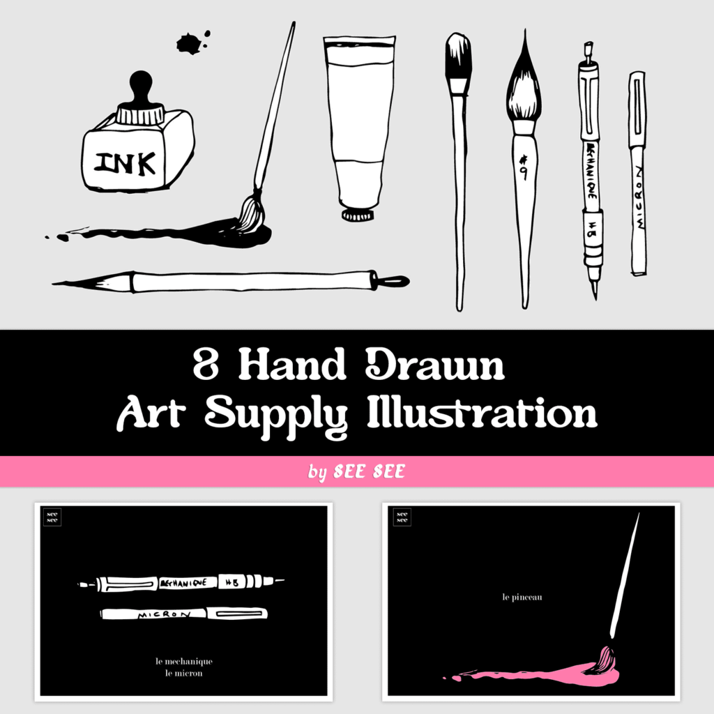 8 Hand Drawn Art Supply Illustration – MasterBundles