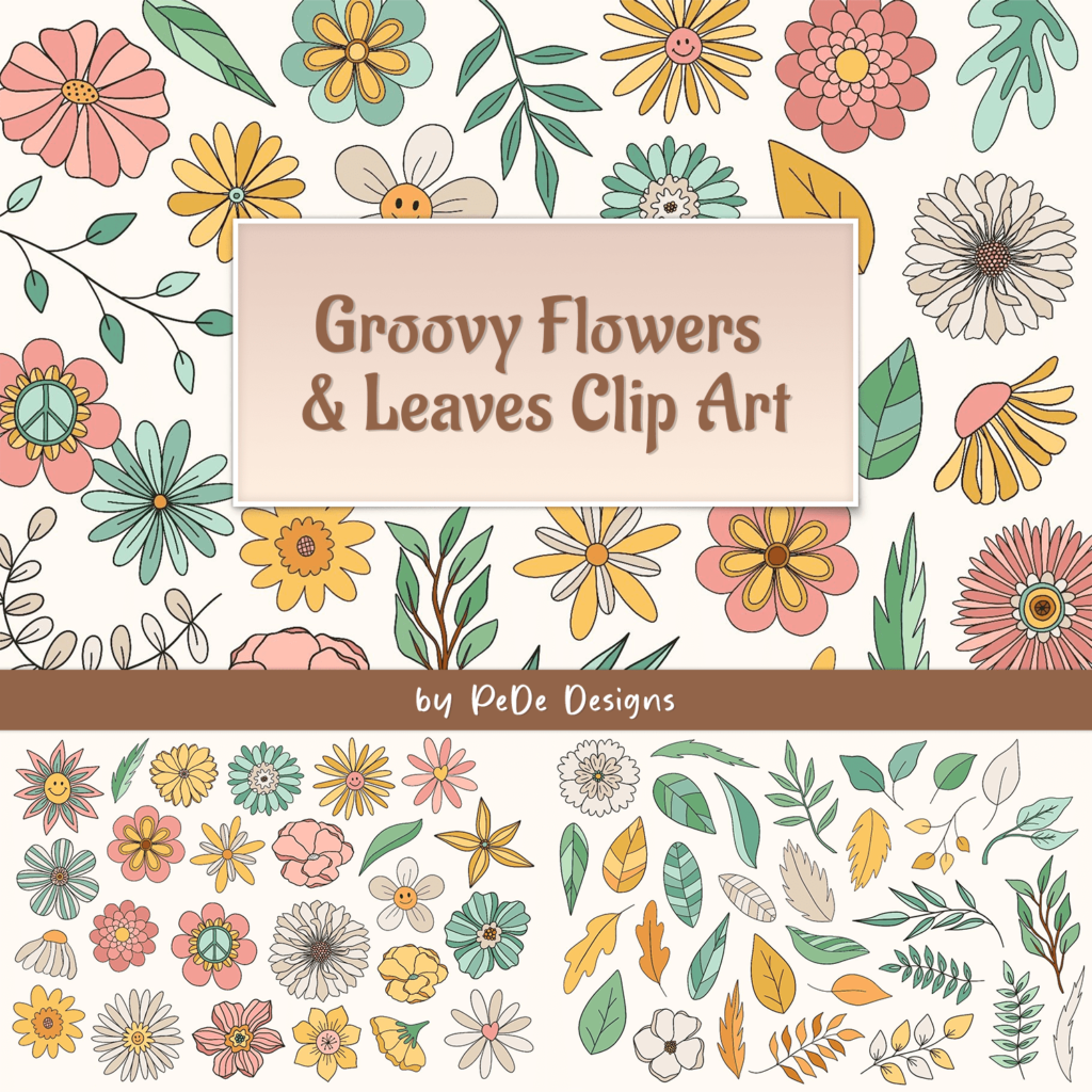 Groovy Flowers & Leaves Clip Art – MasterBundles