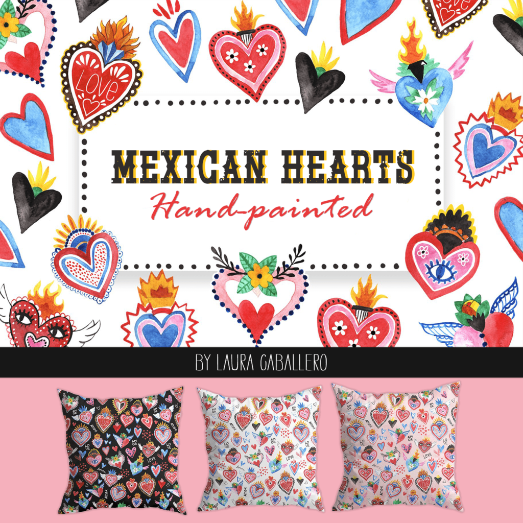 Mexican Hearts Hand-Painted – MasterBundles