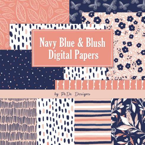 Navy Blue & Blush. Digital Papers – MasterBundles