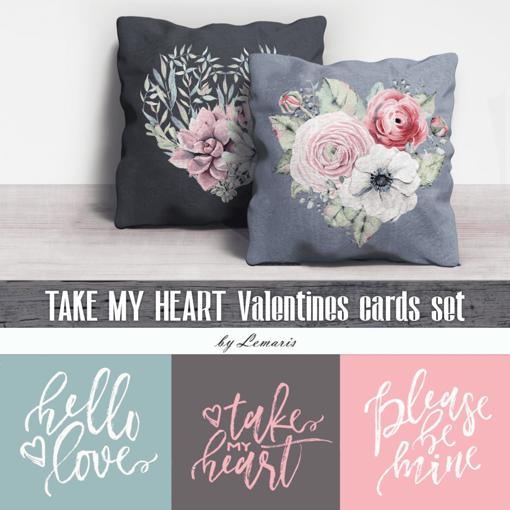 Take My Heart Valentines Cards Set – MasterBundles