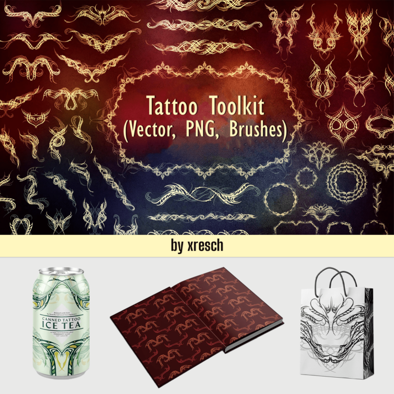 Tattoo Toolkit (Vector, PNG, Brushes) – MasterBundles