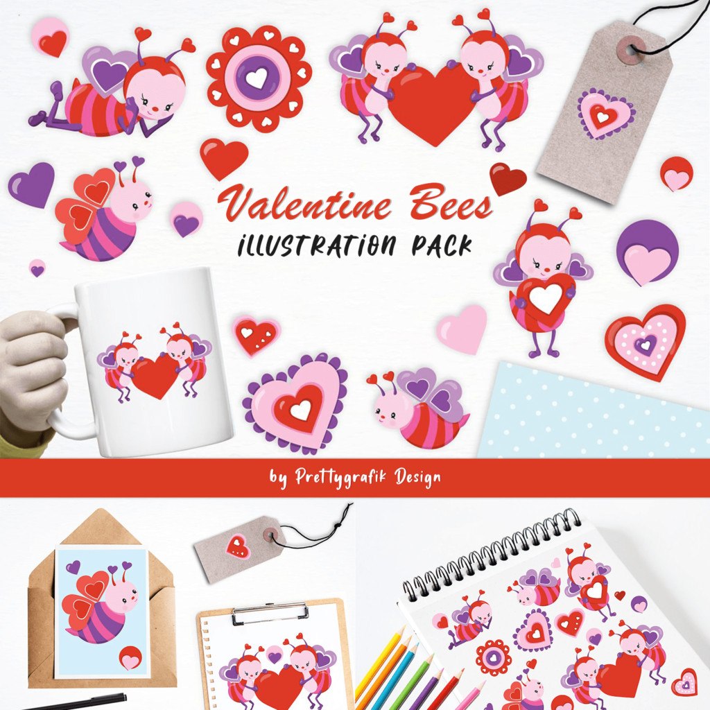 Valentine Bees Illustration Pack – MasterBundles
