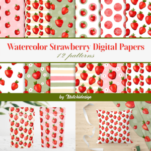 Watercolor Strawberry Digital Papers - 12 patterns – MasterBundles