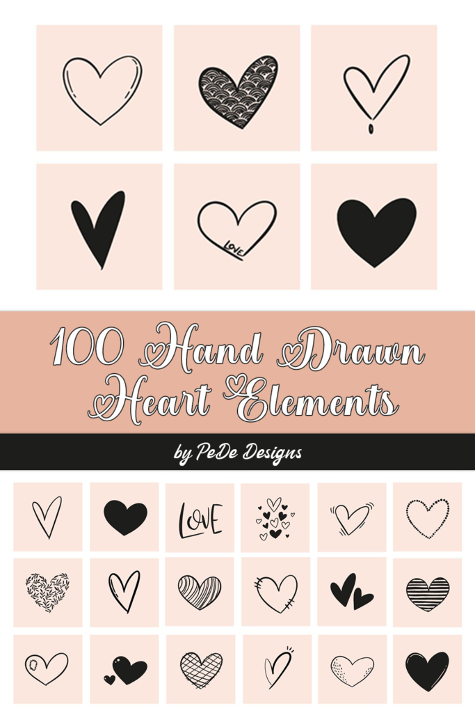100 Hand Drawn Heart Elements – MasterBundles