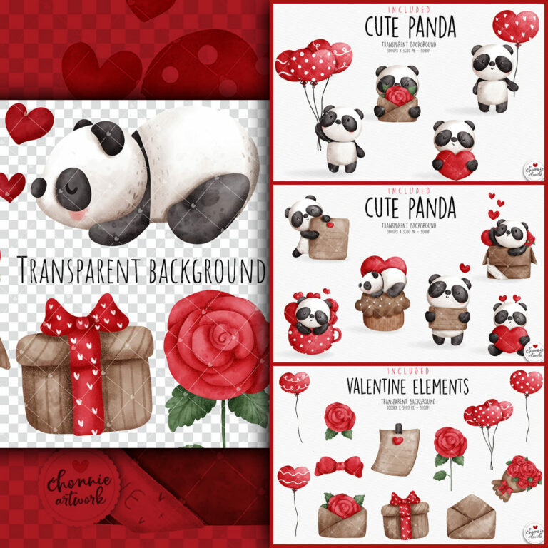 Valentine's Panda Clipart – MasterBundles