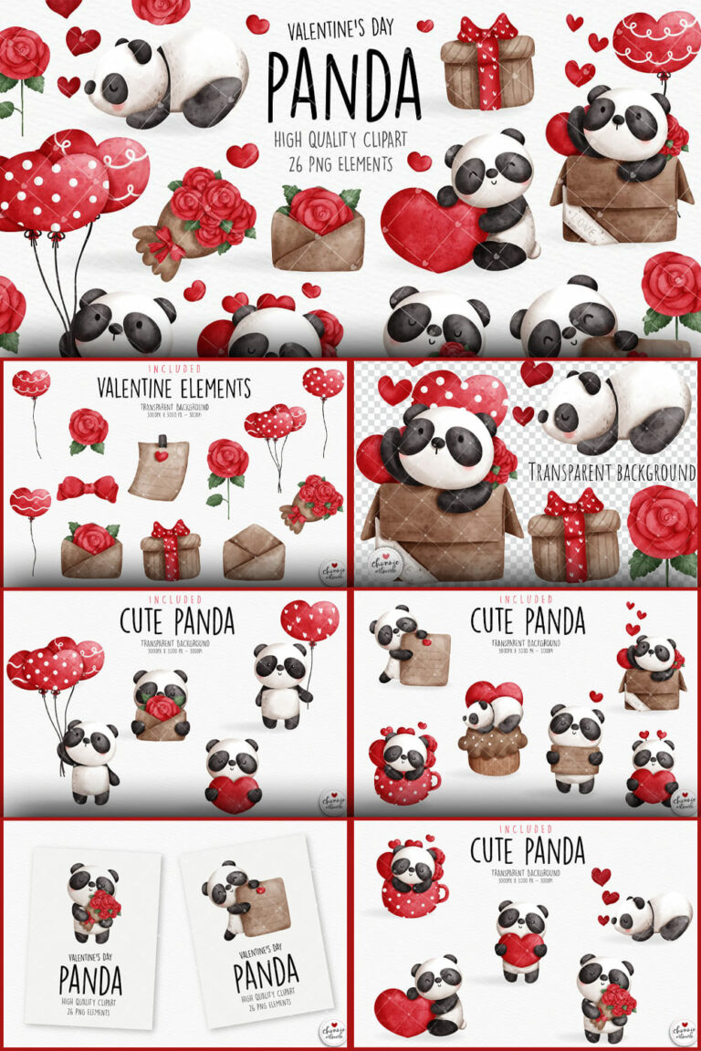 Valentine's Panda Clipart – MasterBundles