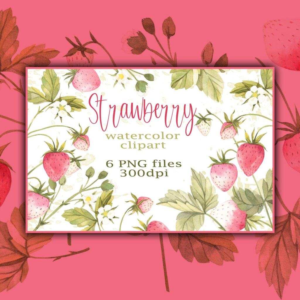 Strawberry, Watercolor Clipart, Fairy Little House, Teapot | Master Bundles