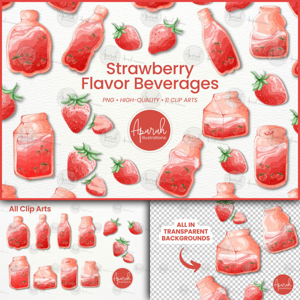 Strawberry Flavor Watercolor Beverages Clipart Sublimation – MasterBundles