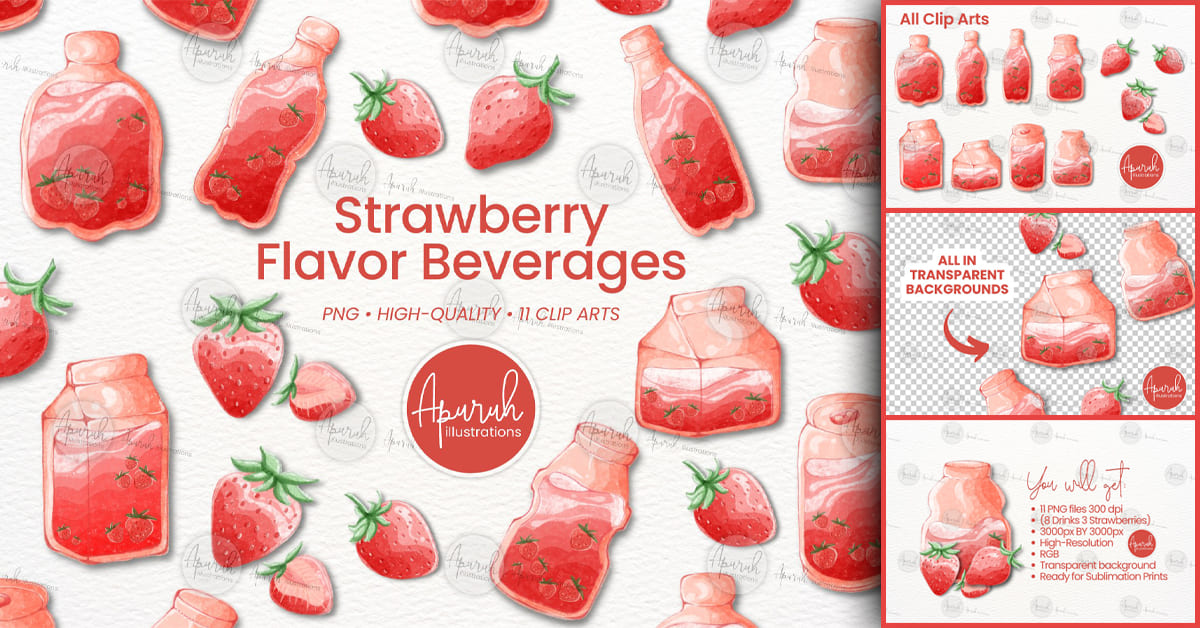 Strawberry Flavor Watercolor Beverages Clipart Sublimation – MasterBundles