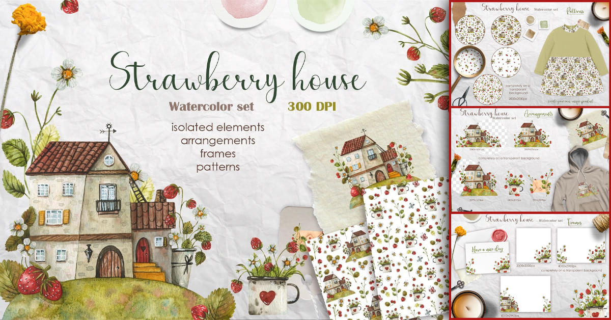 Strawberry House Watercolor Set – MasterBundles