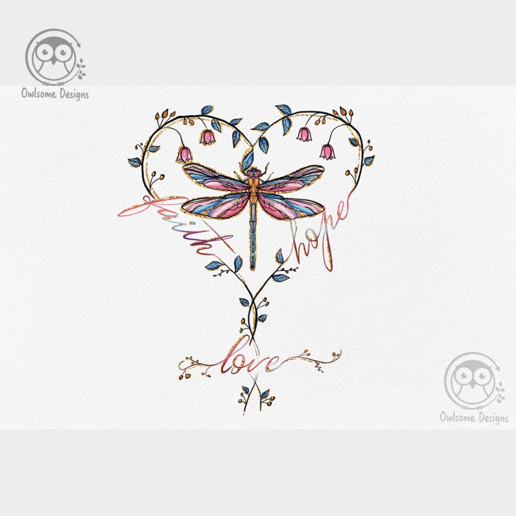 Faith Hope Love Dragonfly Heart Illustration - MasterBundles