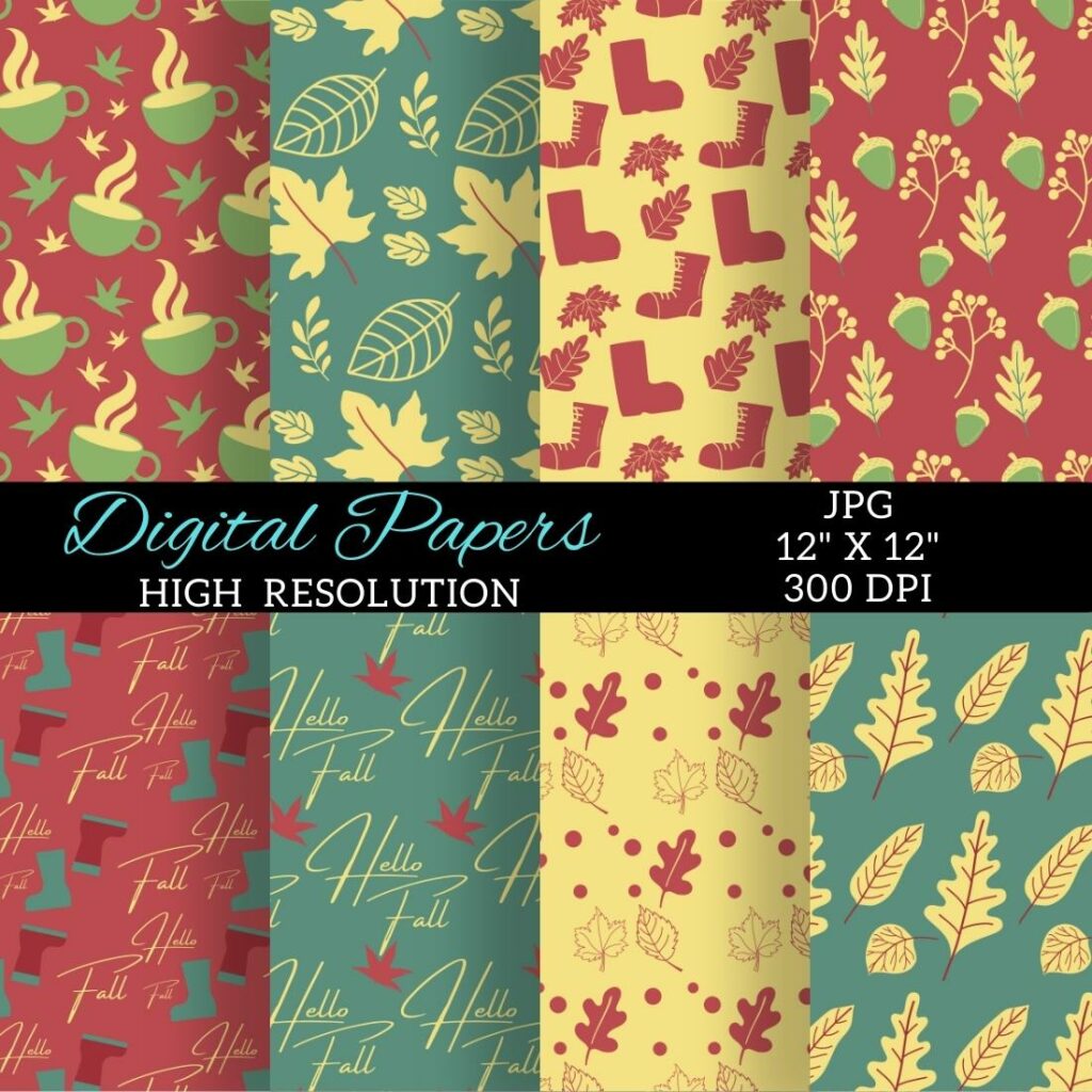 Fall Digital Paper Patterns Design - MasterBundles