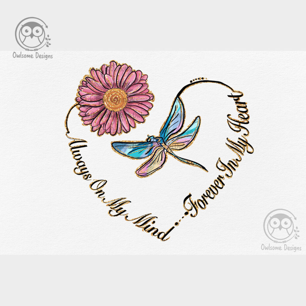 Dragonfly And Daisy Flower Heart Illustration - MasterBundles