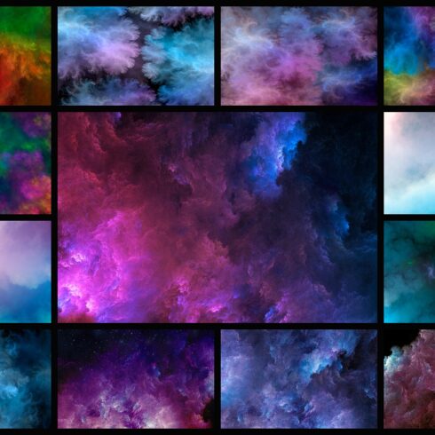 Collection of backgrounds with clouds. Abstract fantasy fractal clouds. | MasterBundles