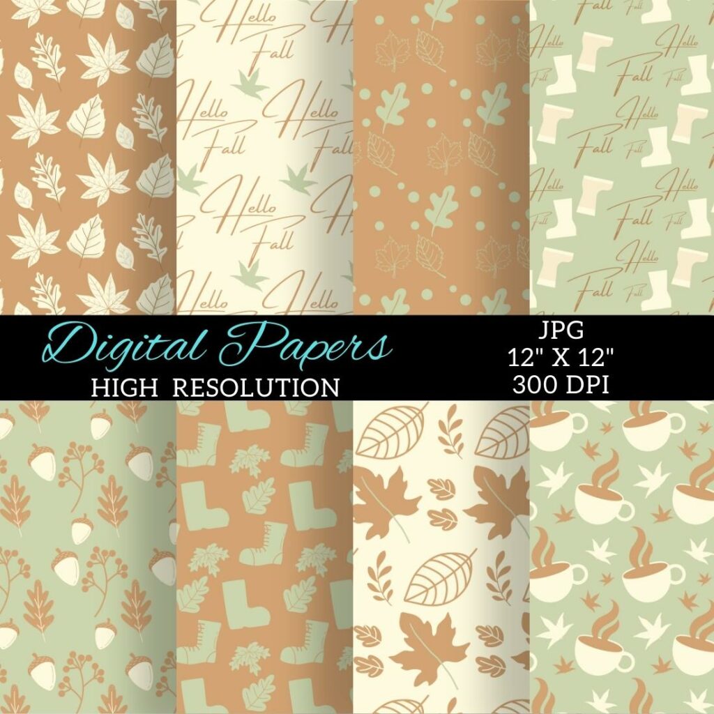 Hello Fall Digital Paper Patterns Design - MasterBundles